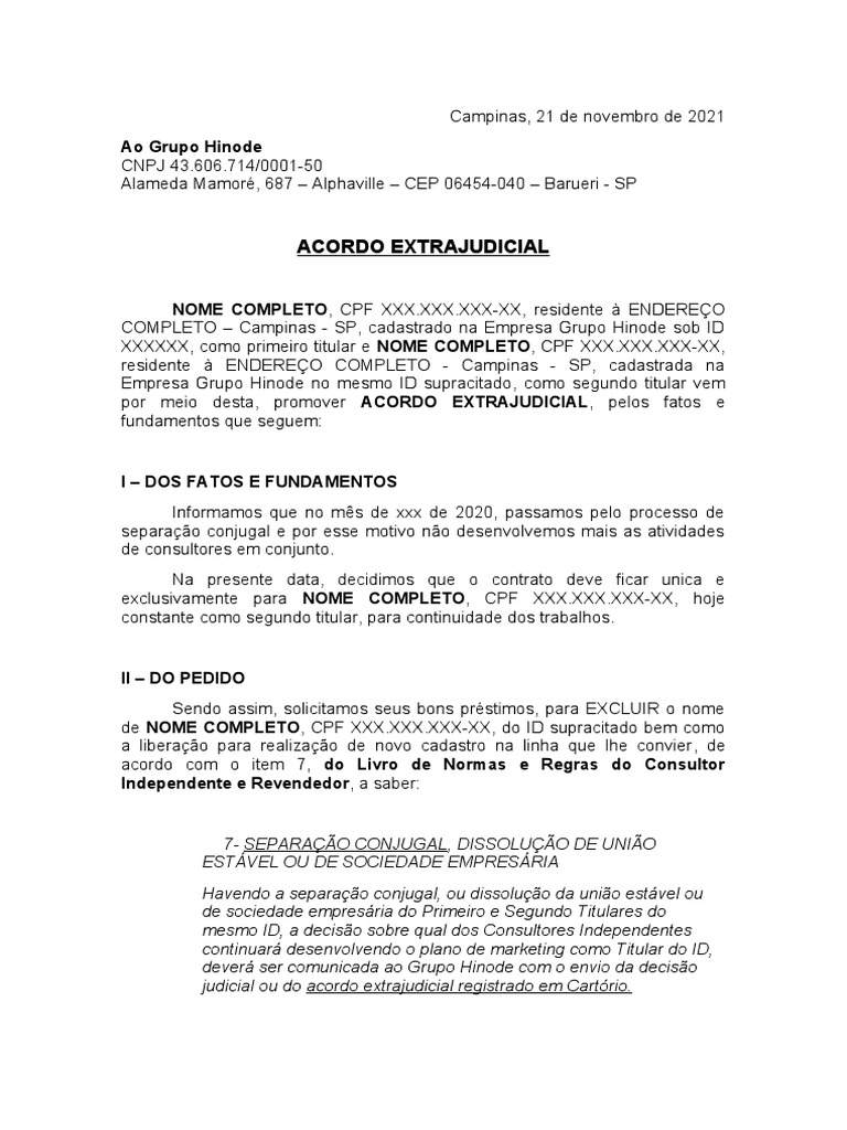 Acordo Extrajudicial Separacao | PDF