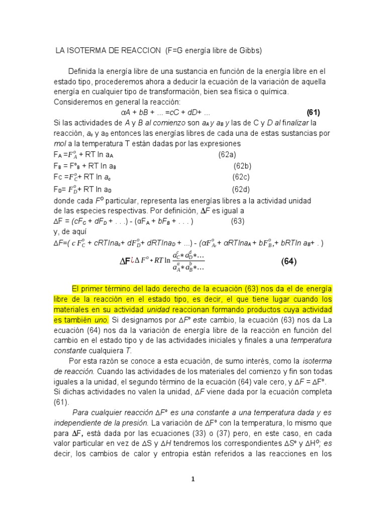 Isoterma de Reaccion | PDF | Equilibrio químico | Líquidos
