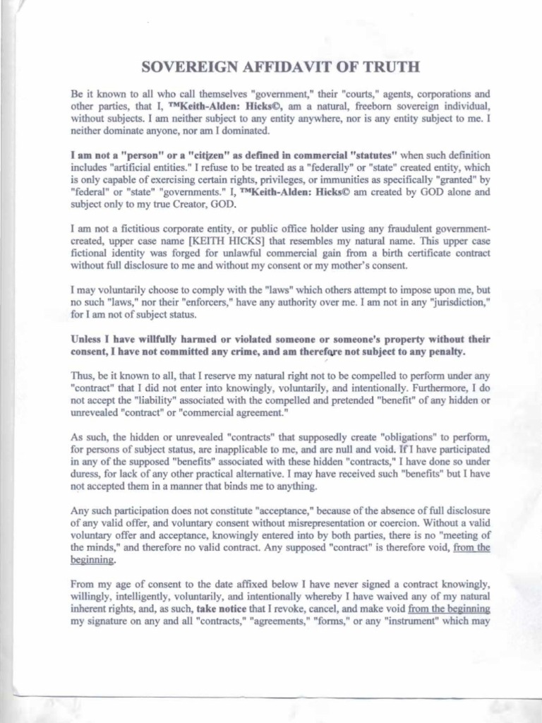 Affidavit Of Truth Template