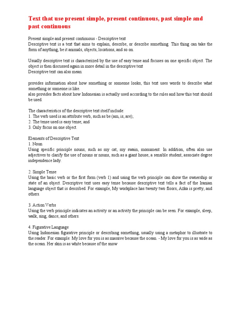 Text That Use Present Simple, Present Continuous, Past Simple and Past ...