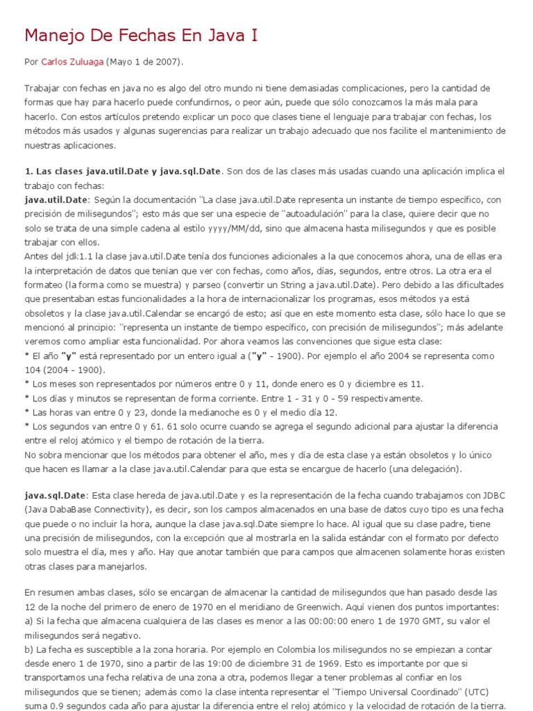 Manejo de Fechas en Java I | PDF | Java (lenguaje de programación) | SQL