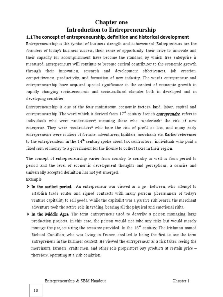Chapter One Introduction To Entrepreneurship: 1.1the Concept of ...