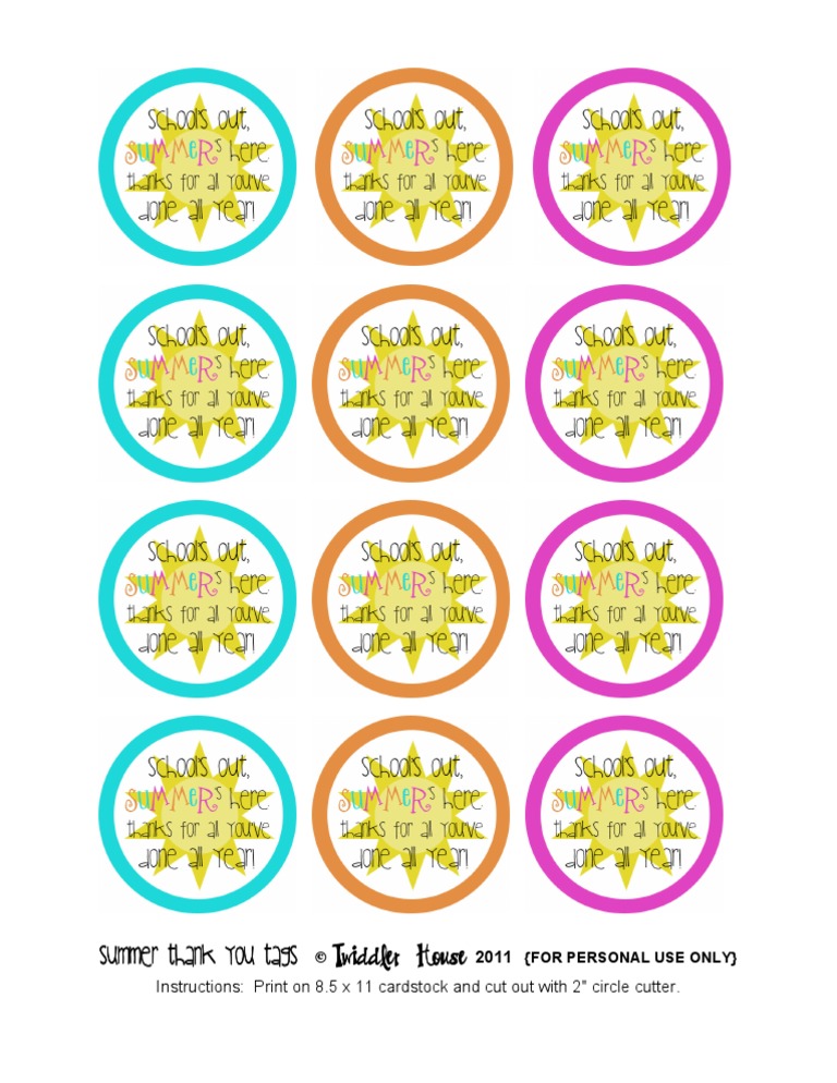 Summer Thank You Tags Template | PDF