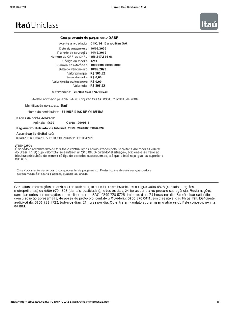 Comprovante Darf Eliane | PDF