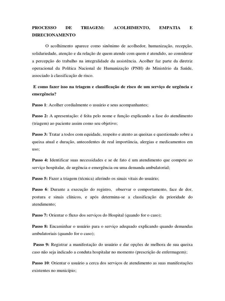 Processo de Triagem | PDF | Enfermagem | Hospital