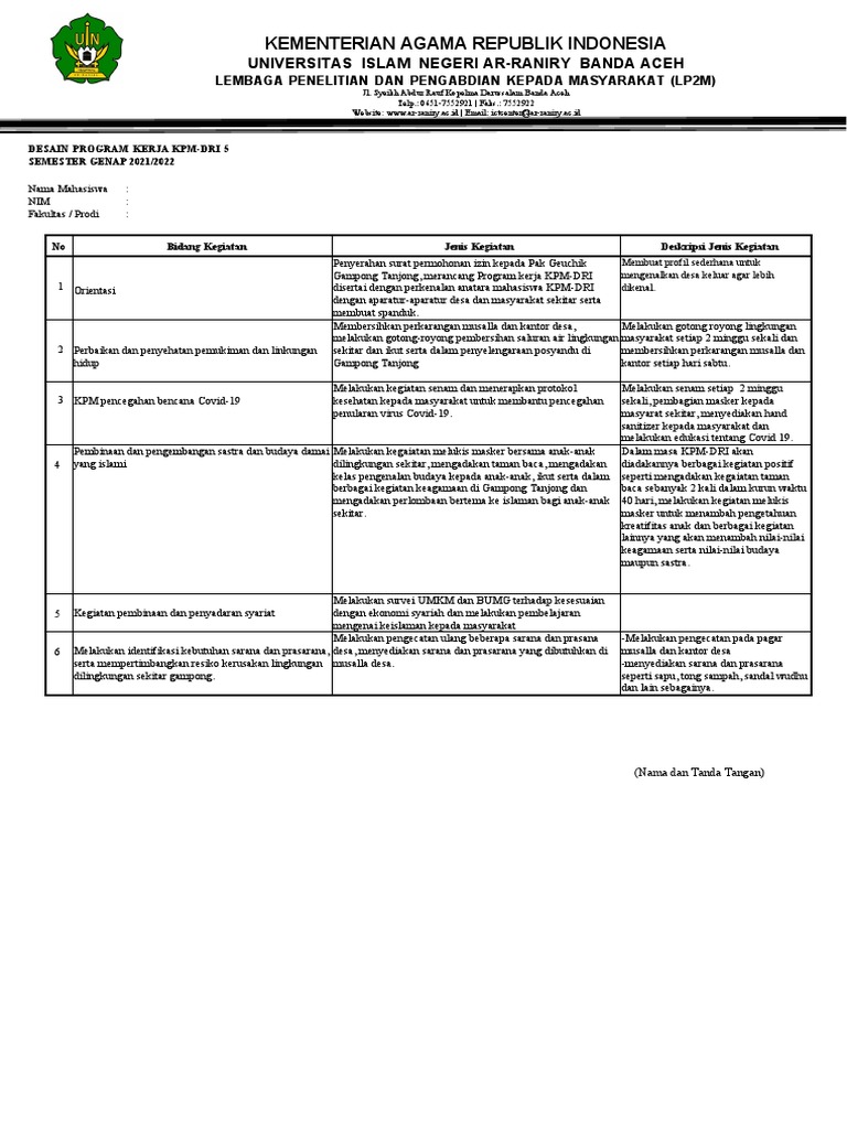 Desain Program Kerja Kpm-Dri 5 | PDF