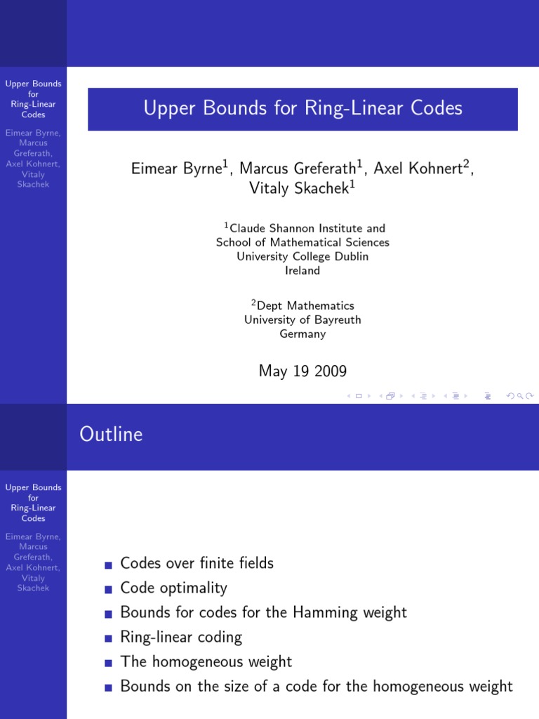 Upper Bounds For Ring Linear Codes | PDF | Error Detection And ...