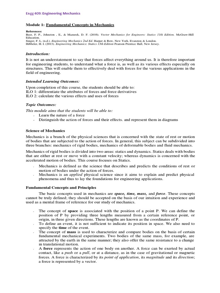 Module 1 - Fundamental Concepts in Mechanics | PDF | Force | Euclidean ...
