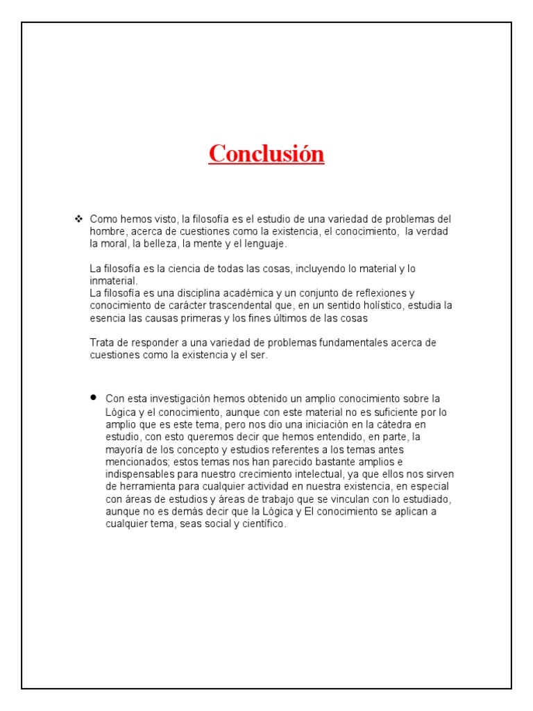 Conclusiones sobre la filosofía, la lógica, el conocimiento y los ...