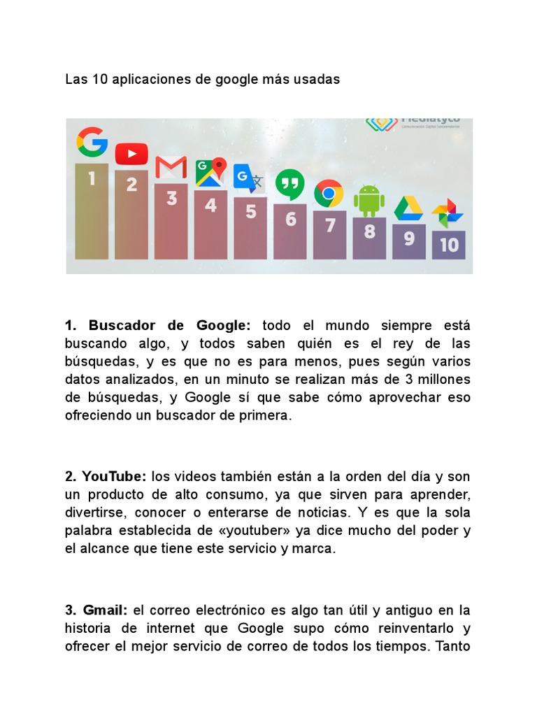 Las 10 Aplicaciones de Google Más Usadas | PDF