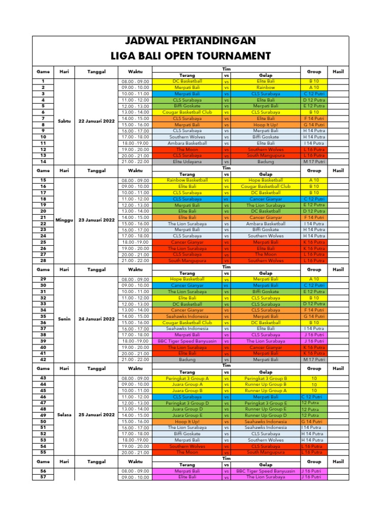 Liga Bali Open Tournament Schedule | PDF