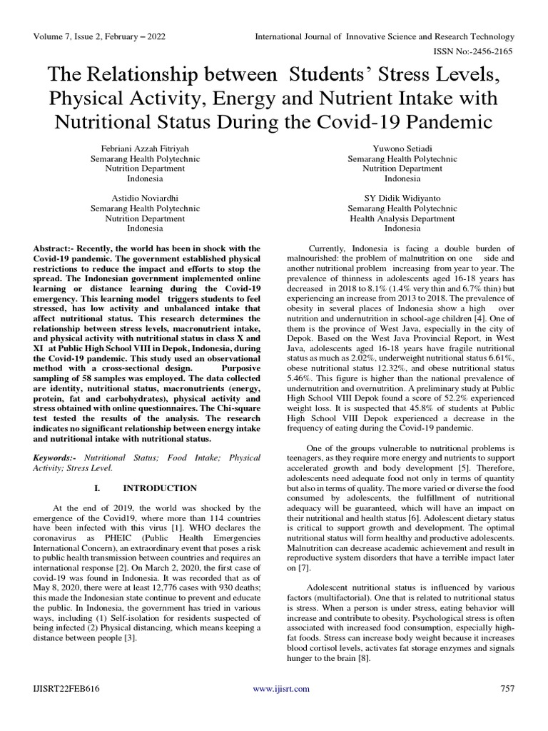 The Relationship Between Students' Stress Levels, Physical Activity ...