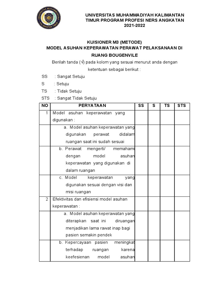 Kuisioner M3 (Metode) - Ok | PDF | Kesehatan Holistik | Sains & Matematika
