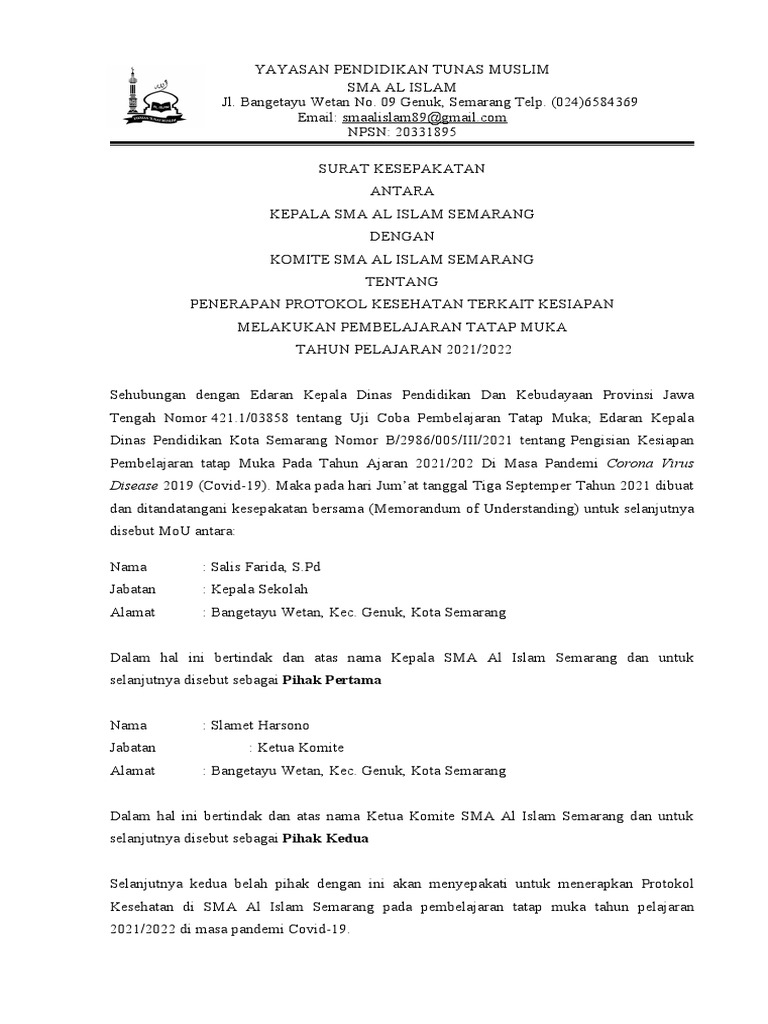 Mou Sekolah Dengan Komite | PDF