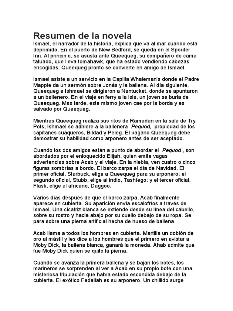 Resumen de Novela | PDF | Moby Dick | Cetáceos