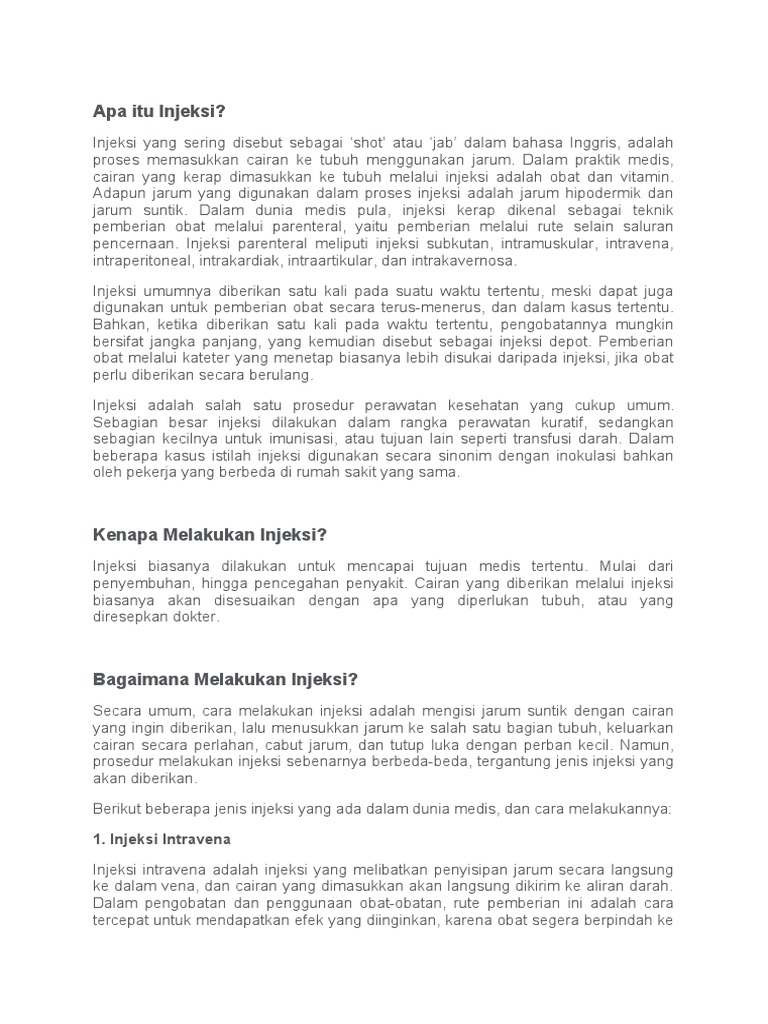 JENIS-JENIS INJEKSI DAN CARA MELAKUKANNYA | PDF