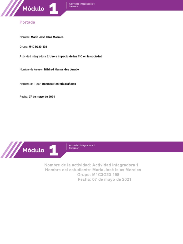 Modulo 01 Semana 1 Actividad Integradora1 | PDF | Tecnología de información y comunicaciones ...