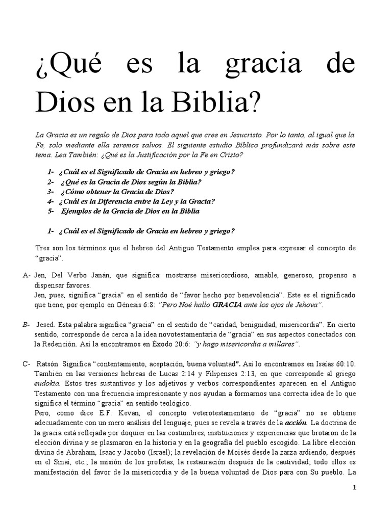 Qué es la gracia de Dios en la Biblia. Completo | PDF | Gracia divina | Cristo (título)