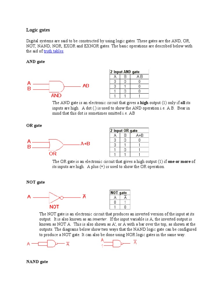 Logic Gates: Truth Tables | PDF | Logic Gate | Electrical Engineering