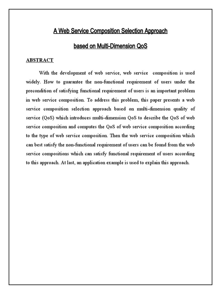 A Web Service Composition Selection Approach Based On Multi Dimension Qos Pdf World Wide Web