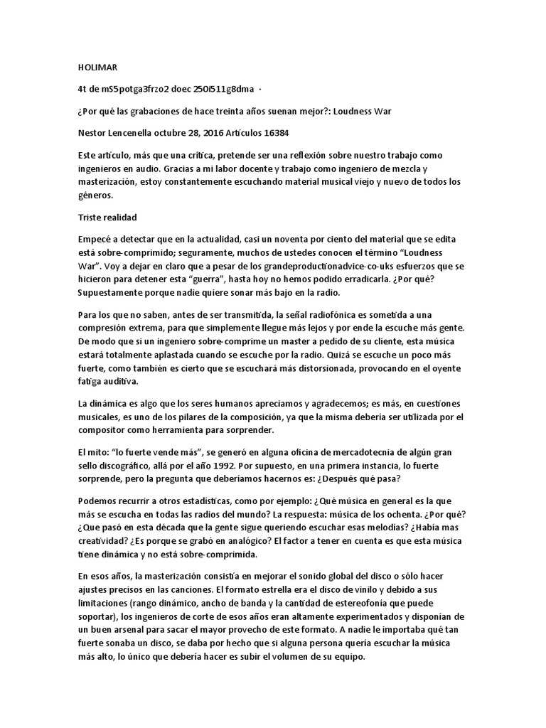 Loudness War | Descargar gratis PDF | Altoparlante | Sonido