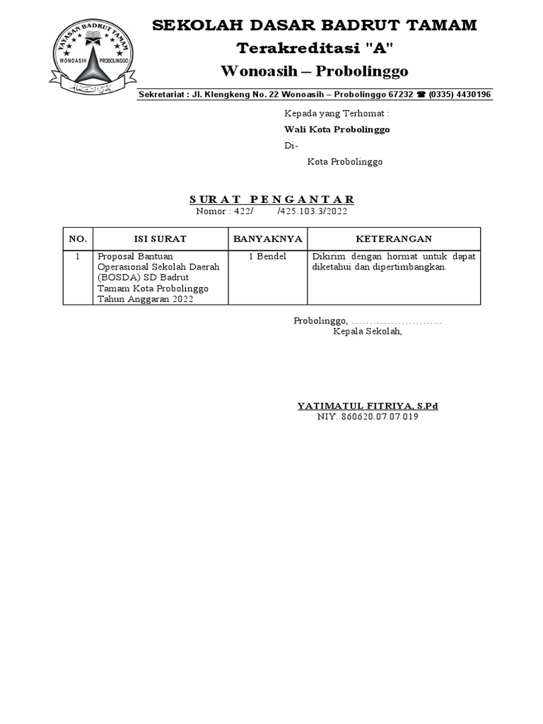 Proposal BOSDA SD Badrut Tamam 2022 | PDF