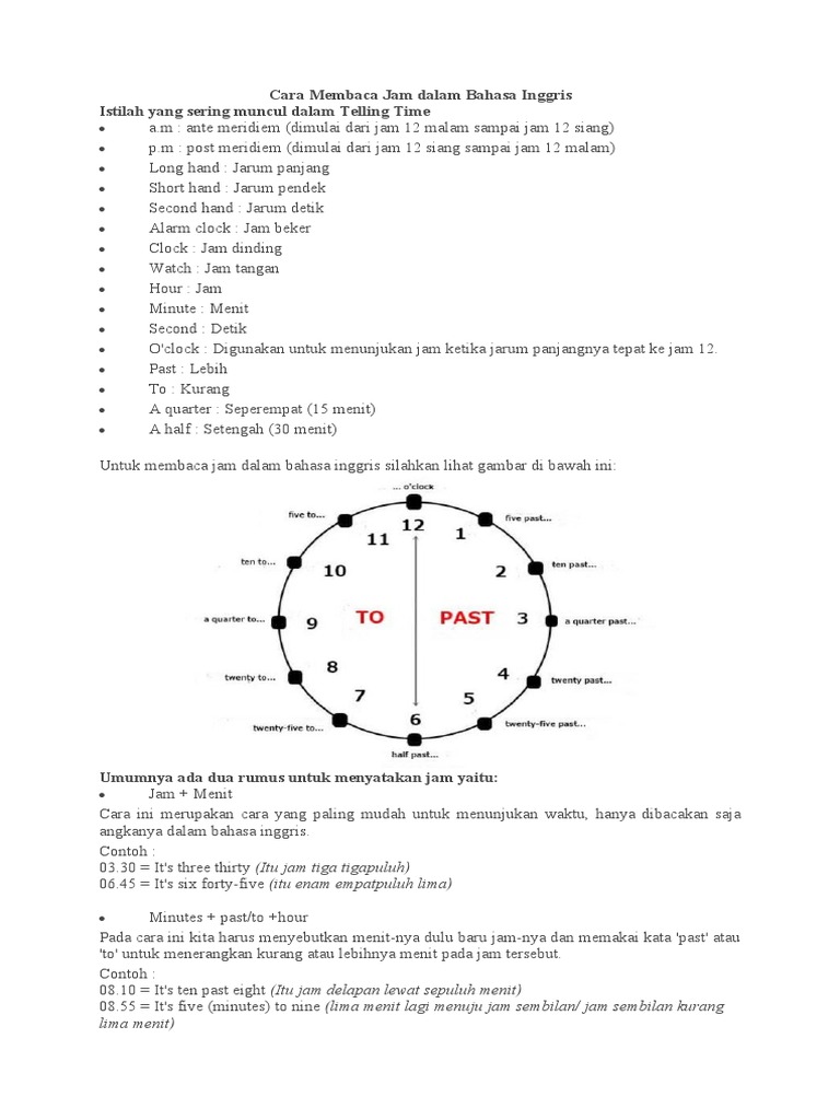 Materi Kelas 3 Telling Time (Membaca Waktu) | PDF | Seni & Disiplin Bahasa