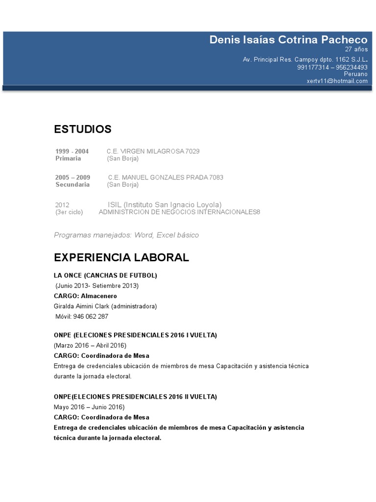 CV Denis Cotrina Pacheco | PDF