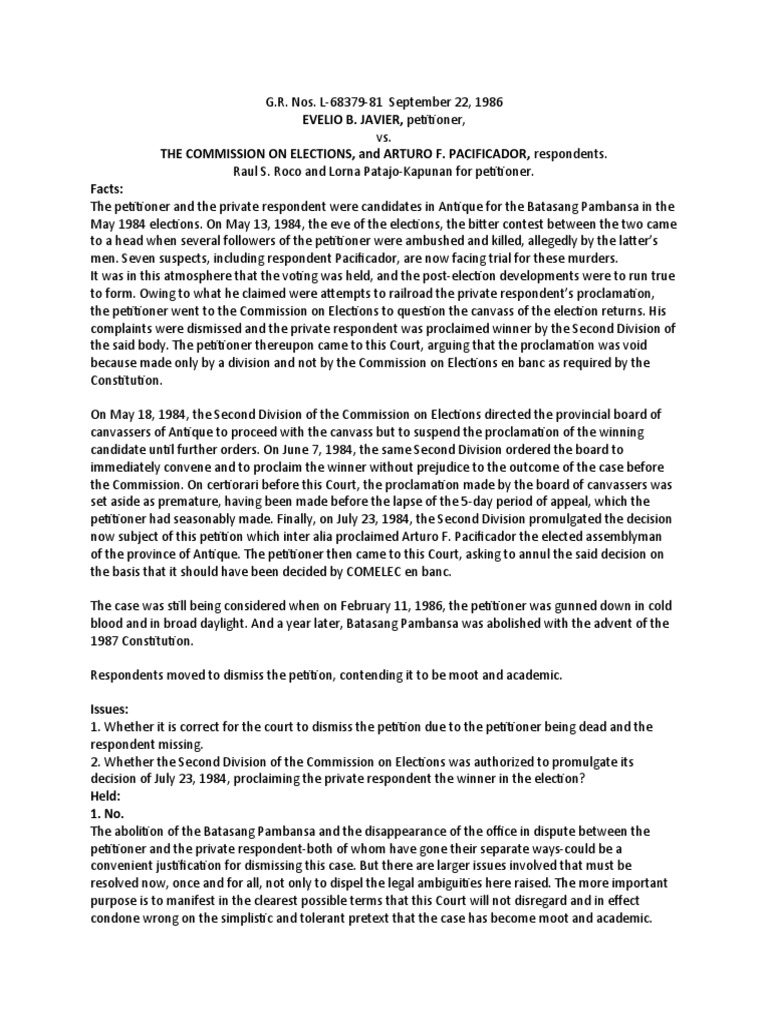 EVELIO B. JAVIER, Petitioner, The Commission On Elections, and Arturo F ...