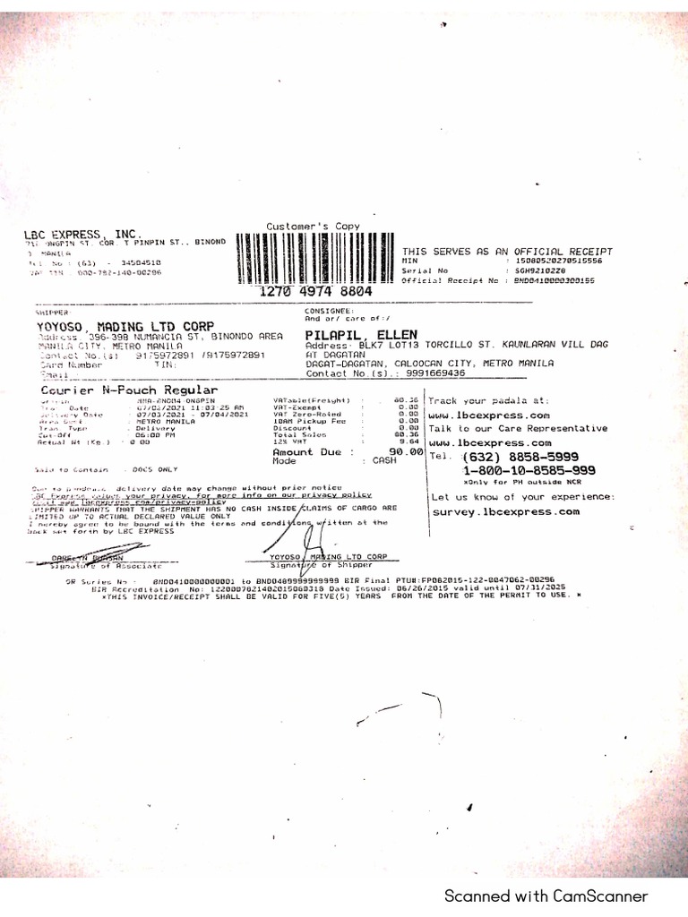 LBC Receipt 32345 | PDF