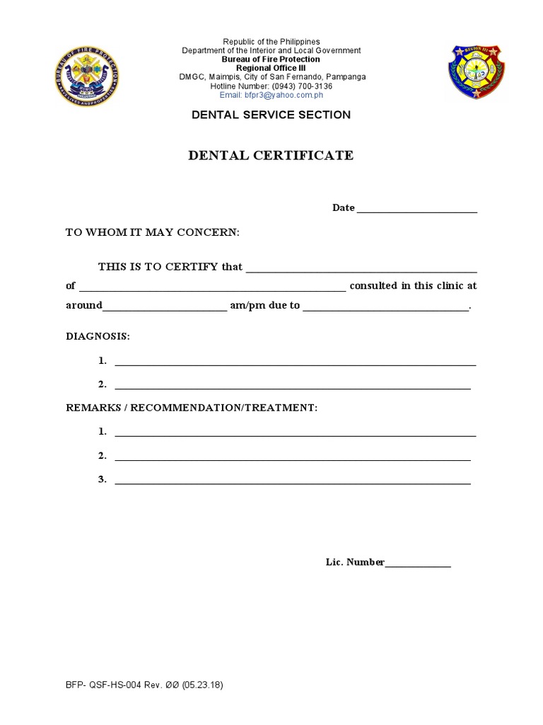 4 Dental Certificate FORM | PDF