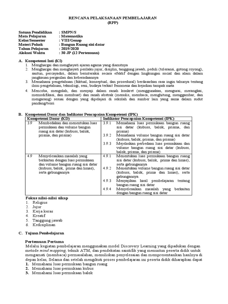 RPP Bangun Ruang Sisi Datar | PDF