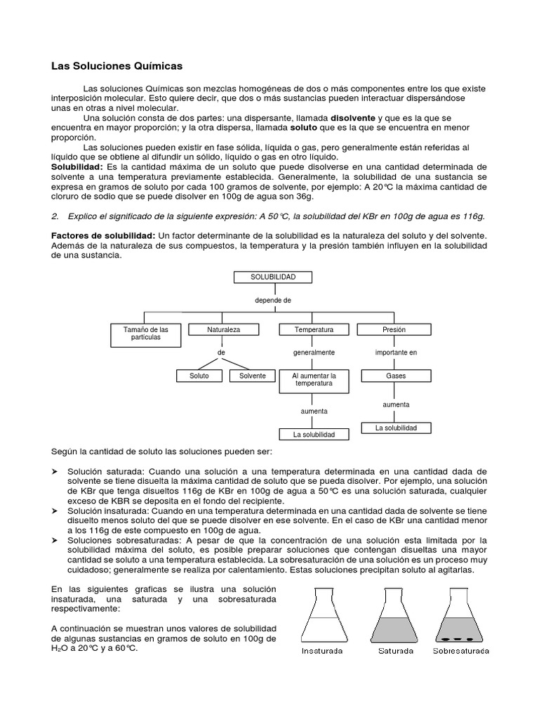 Las Soluciones Químicas guia y taller | PDF | Solubilidad | Concentración