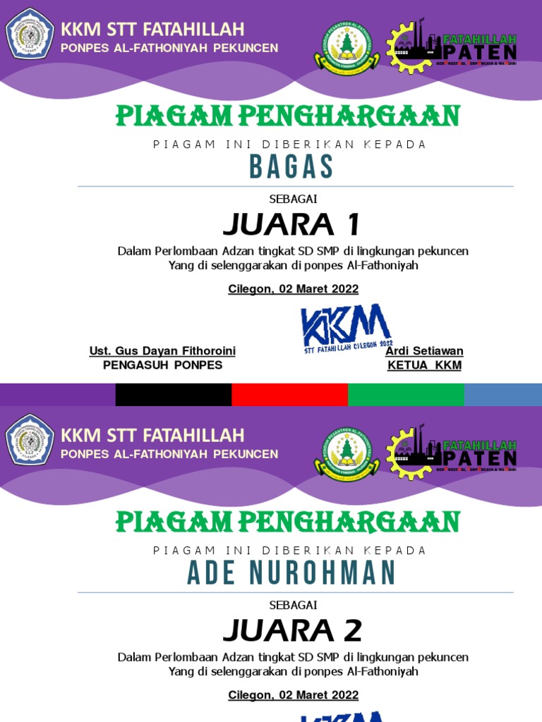 Piagam Penghargaan Lomba | PDF