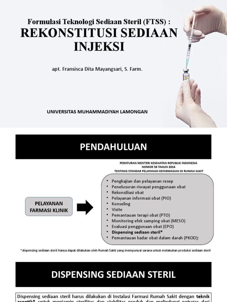 Rekonstitusi Sediaan Injeksi (FDM '20) | PDF