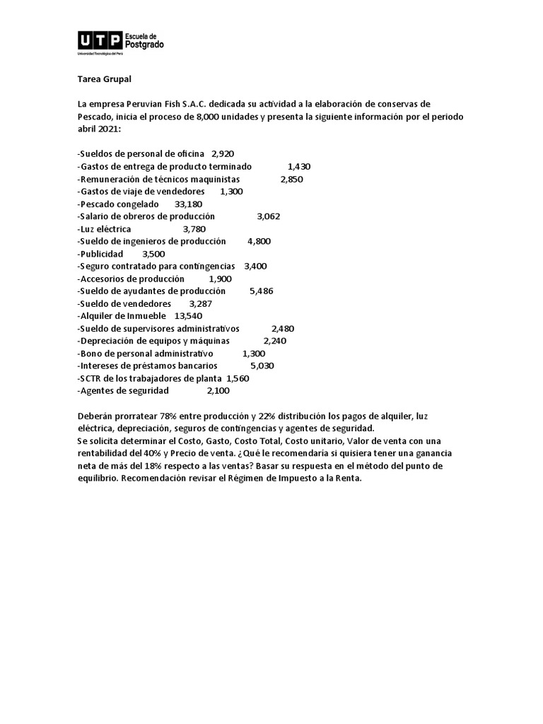 Ses 6 Tarea Grupal Peruvian Fish-1 | PDF | Technology & Engineering