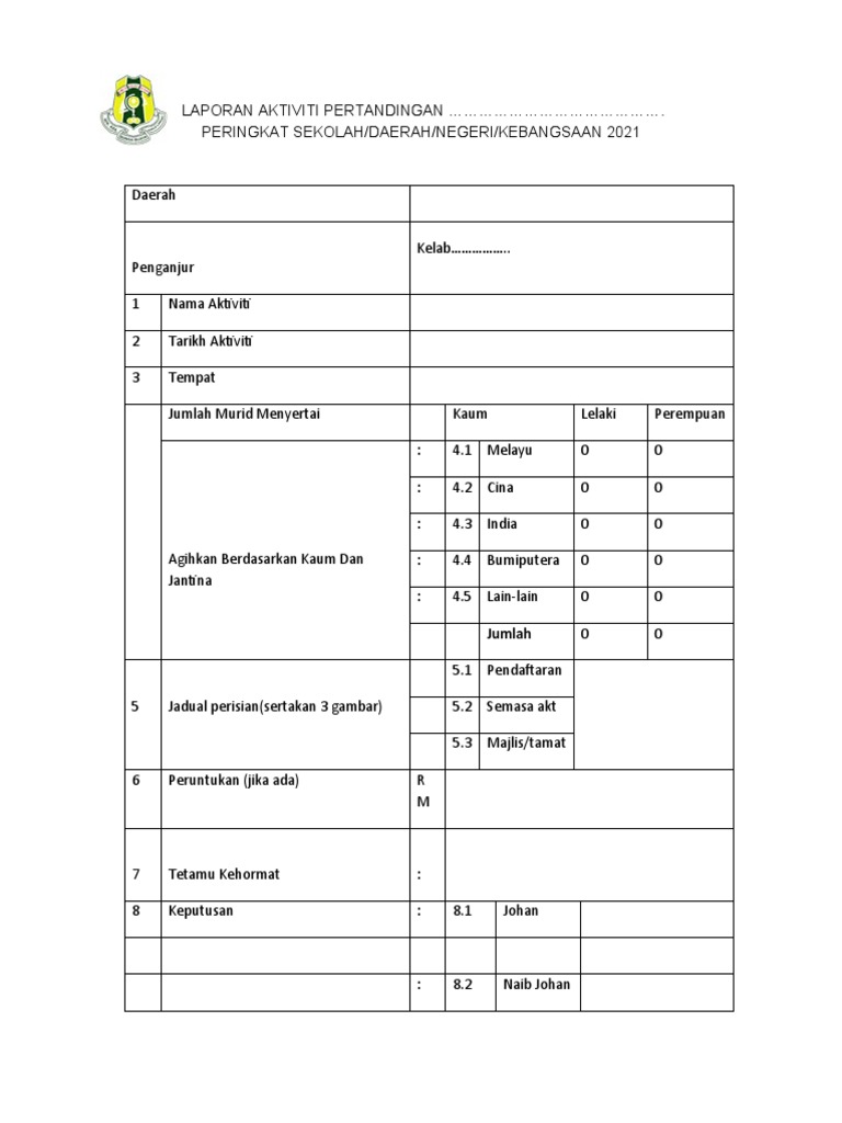 Format Laporan Aktiviti Kokurikulum 1 | PDF