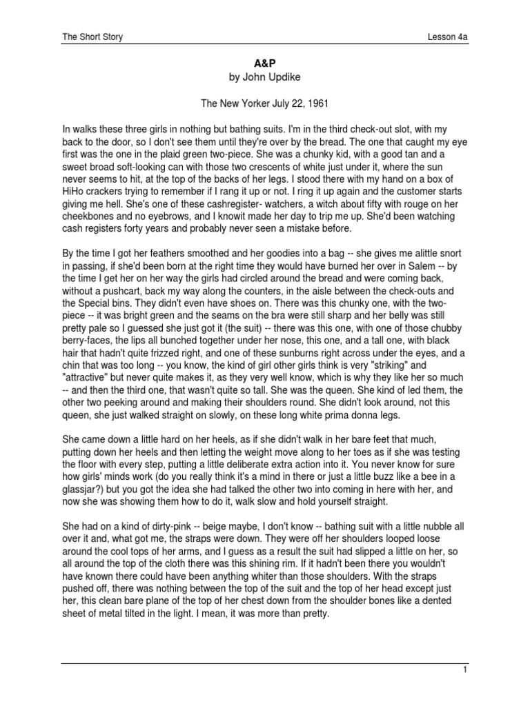 By John Updike: The Short Story Lesson 4a | PDF | Mystery, Thriller ...
