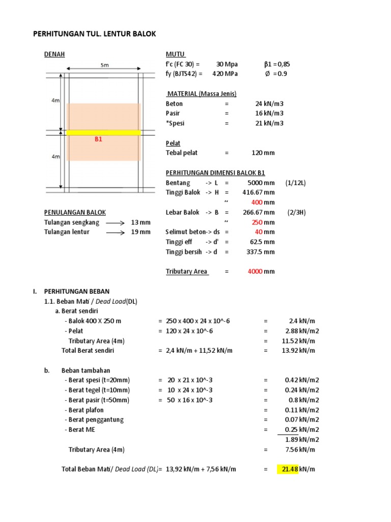 Perhitungan Tulangan Balok | PDF
