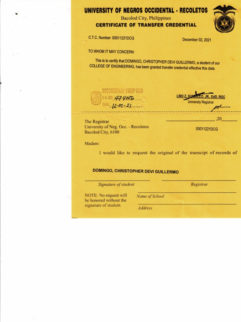 Certificate of Transfer | PDF