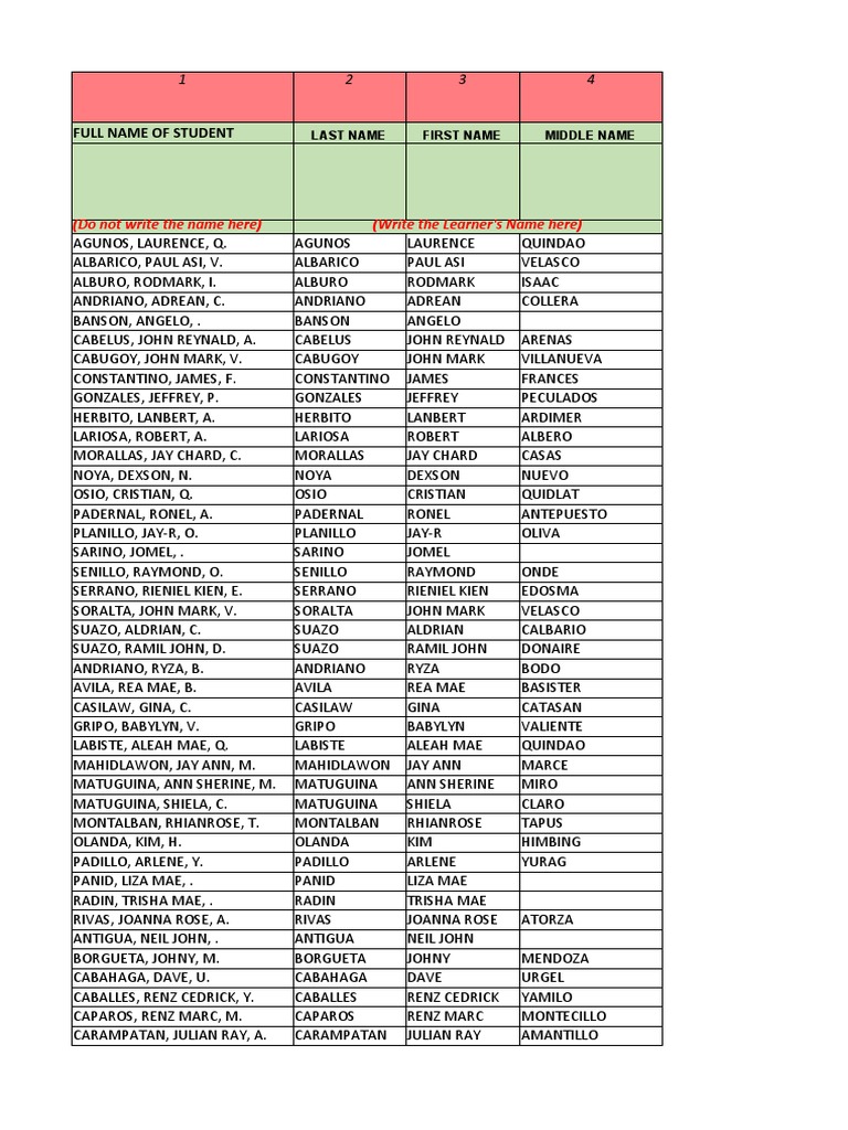 Student Name List | PDF