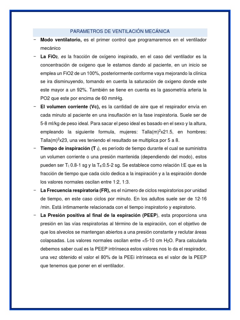 Parametros de Ventilación Mecánica | PDF | Respiración | Sistema respiratorio