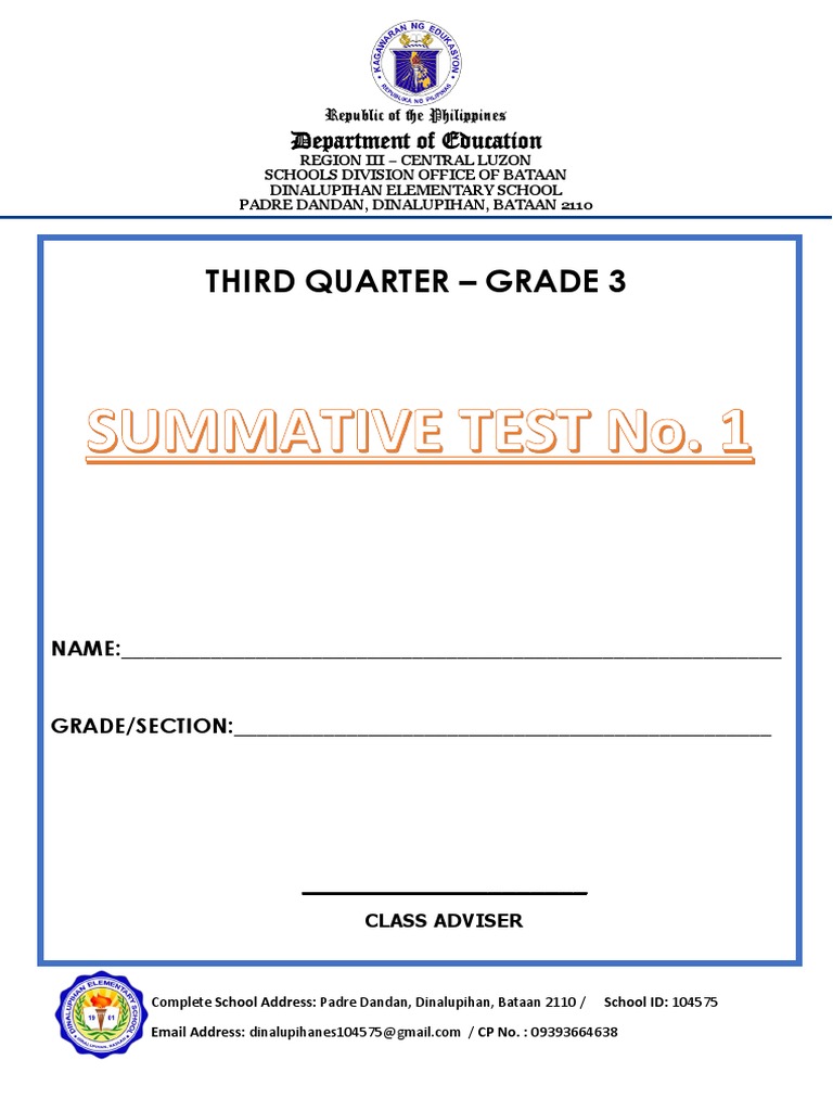 Summative Test No.1 Booklet Q3 Grade 3 | PDF