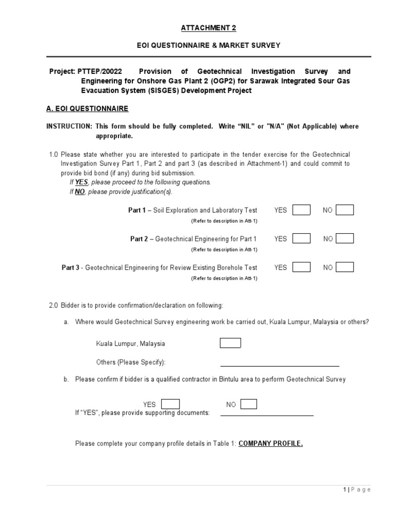 Attachment 2 - EOI Questionnaire Market Survey | PDF | Geotechnical ...