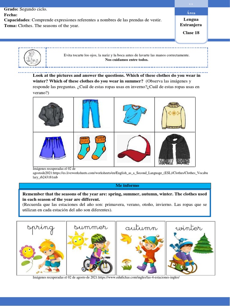 Ropa y estaciones del año para niños | PDF | Estaciones | Clima