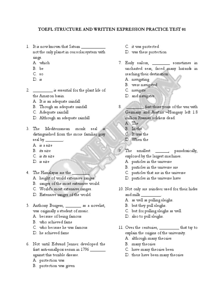 Toefl Structure and Written Expression Practice Test 01 | PDF | Astronomy