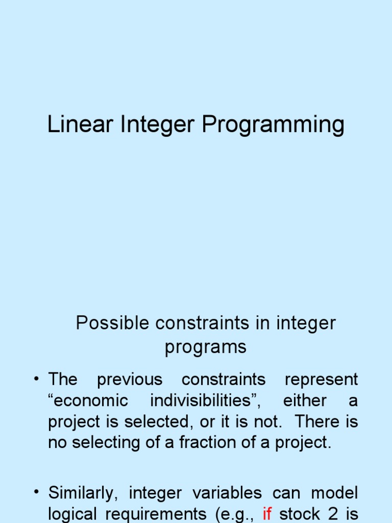 Integer Programming Lecture 2 Pdf Capital Economics Net Present Value