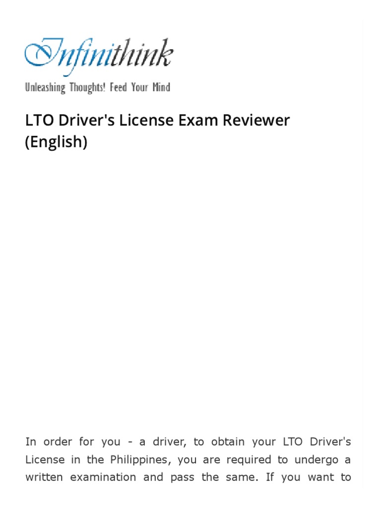 LTO Driver's License Exam Reviewer (English) | PDF | Traffic ...