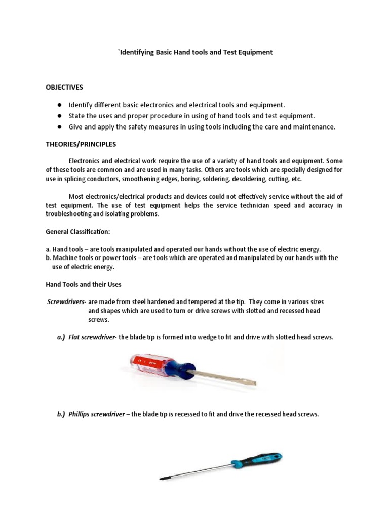 'Identifying Basic Hand Tools and Test Equipment: General ...