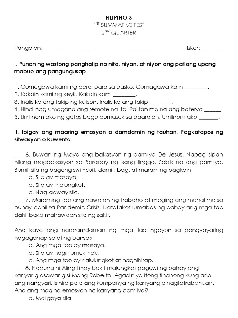 Filipino3 ST1 Q2 | PDF
